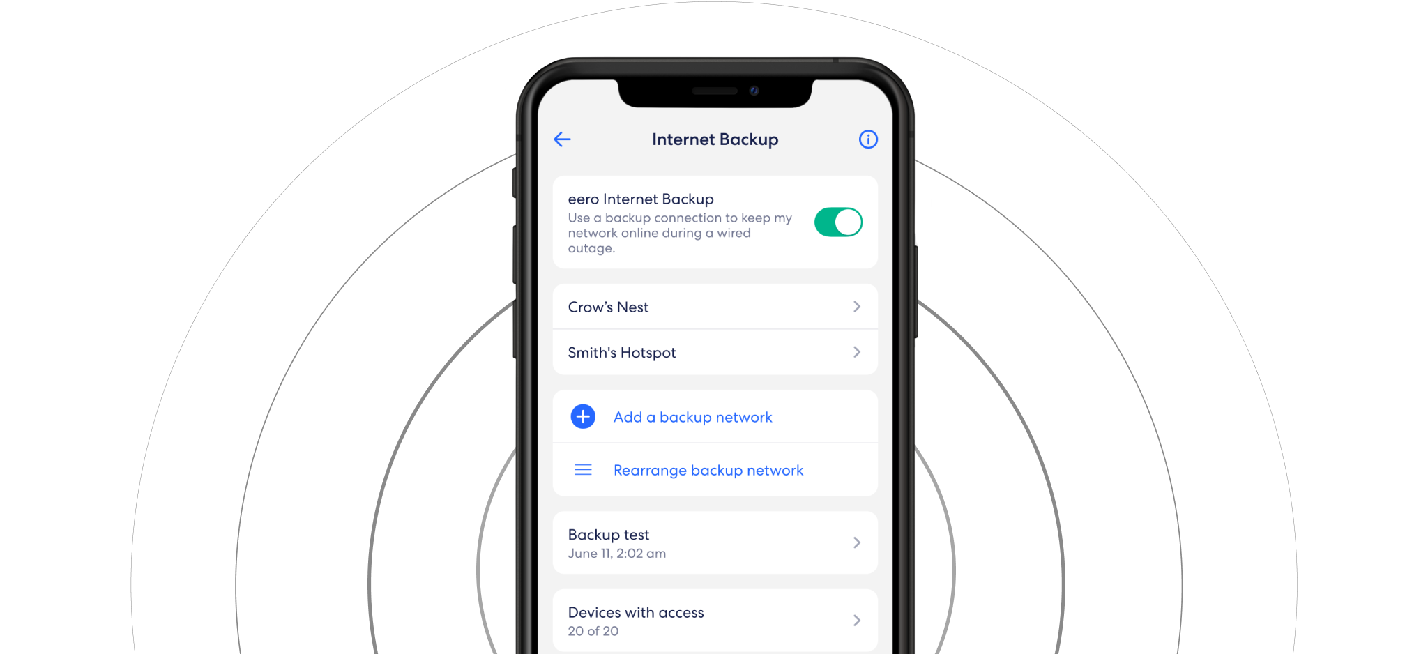 eero app internet backup screen